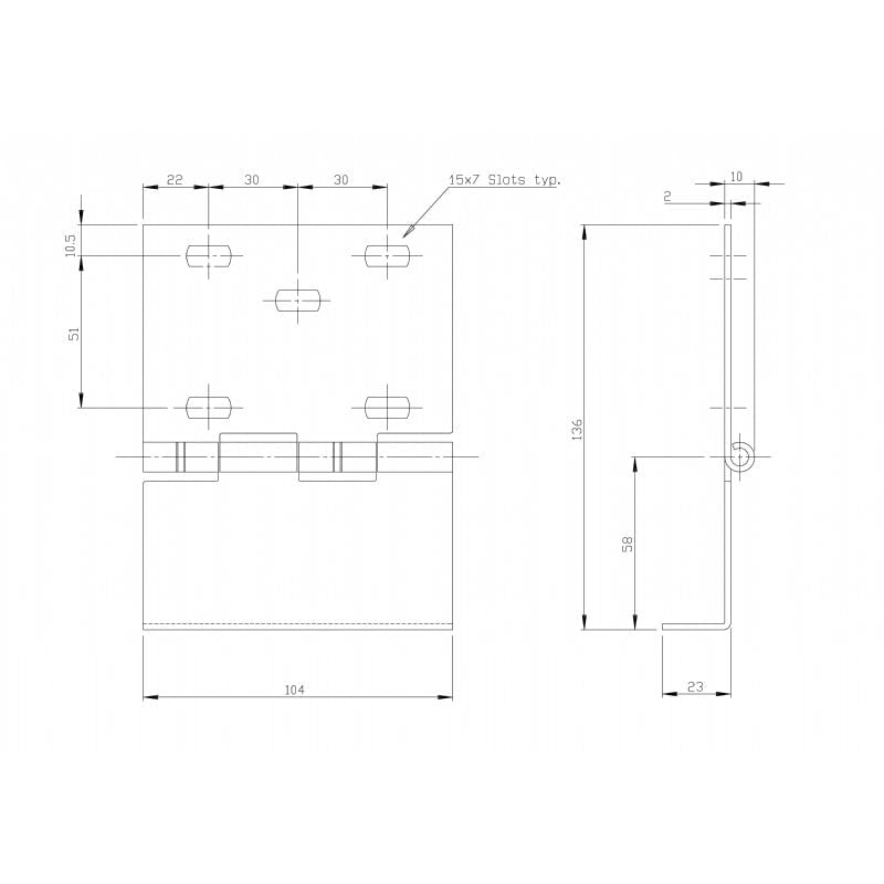 Aluminium 2mm Seat Hinge 6mm Stainless Steel Pin - Venture Products