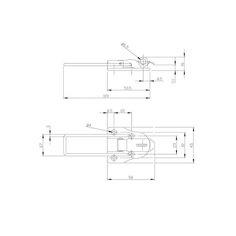 Surface Toggle Latch Extended Link Nickel - Venture Products